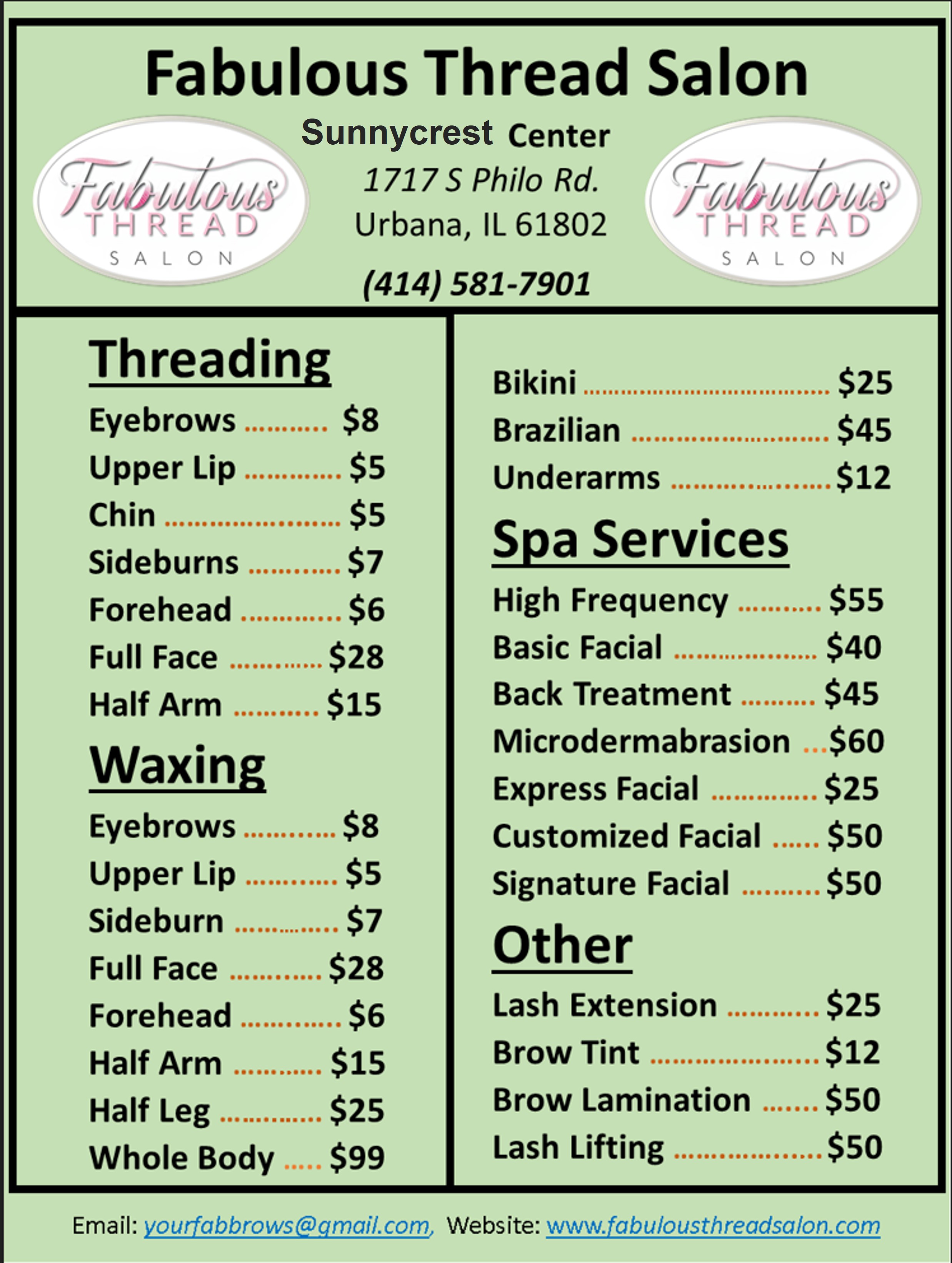 Our Rates – Fabulous Thread Salon